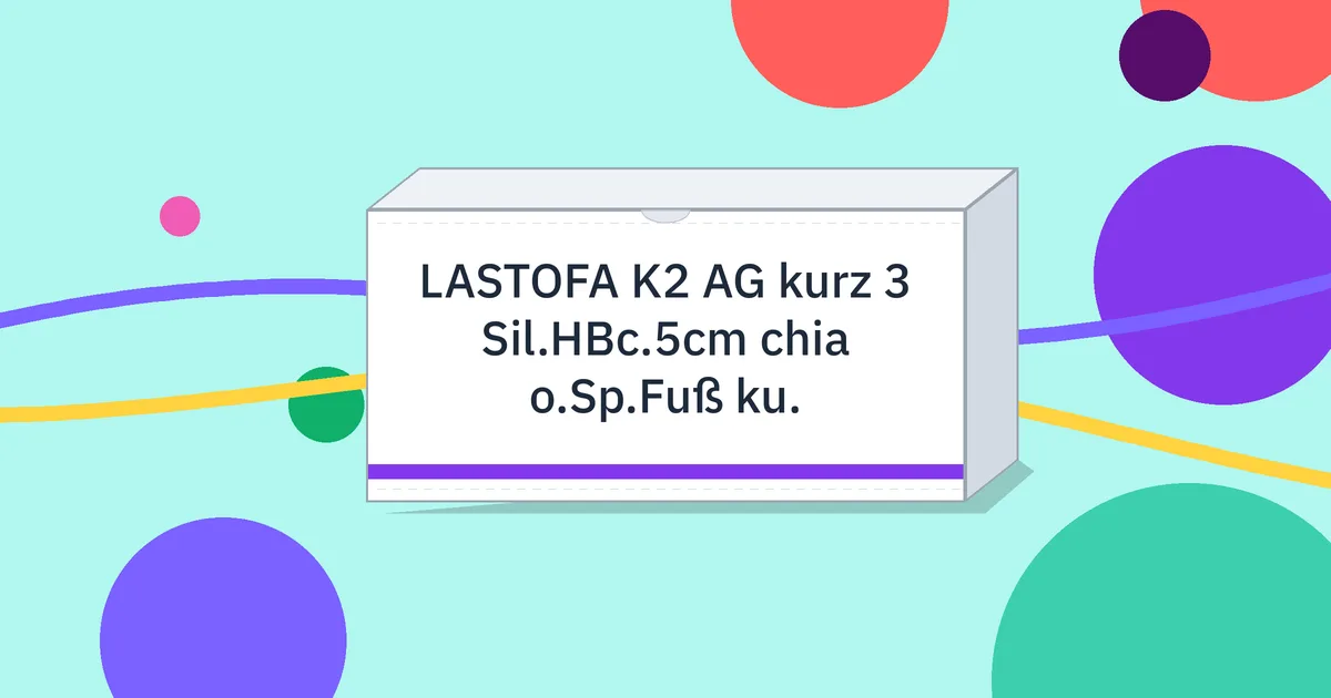 Symbolbild: Packung mit der Aufschrift LASTOFA K2 AG kurz 3 Sil.HBc.5cm chia o.Sp.Fuß ku. (PZN 13803976) – Verfügbarkeit und Bezug in Apotheken in Frankfurt am Main