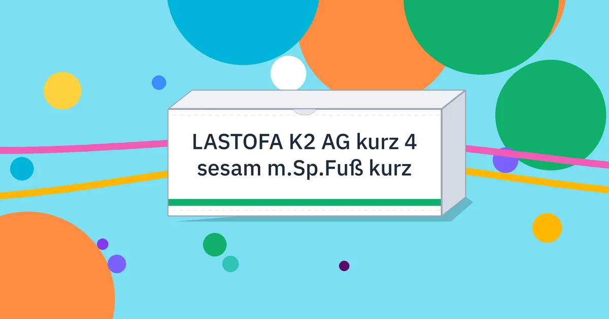 Symbolbild: Packung mit der Aufschrift LASTOFA K2 AG kurz 4 sesam m.Sp.Fuß kurz (PZN 13805627) – Verfügbarkeit und Bezug in Apotheken in Frankfurt am Main