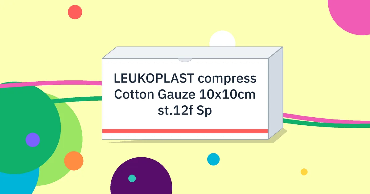 Symbolbild: Packung mit der Aufschrift LEUKOPLAST compress Cotton Gauze 10x10cm st.12f Sp (PZN 20741299) – Verfügbarkeit und Bezug in Apotheken in Frankfurt am Main