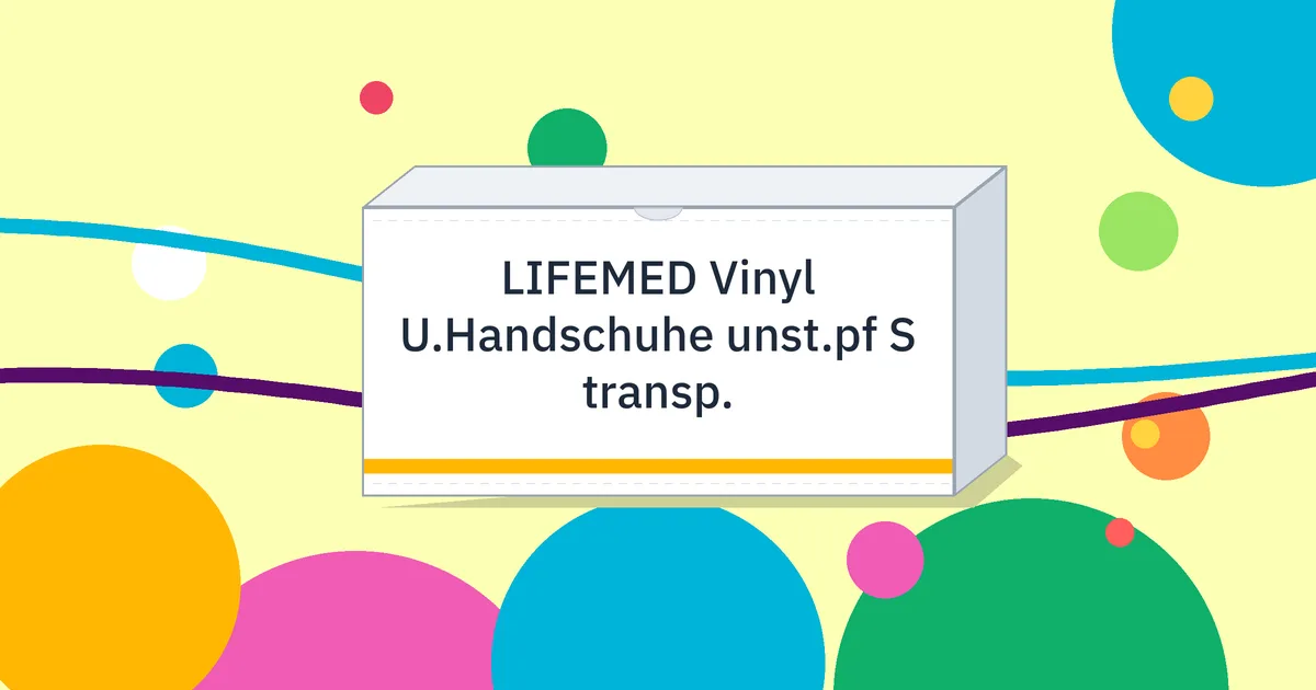 Symbolbild: Packung mit der Aufschrift LIFEMED Vinyl U.Handschuhe unst.pf S transp. (PZN 19357472) – Verfügbarkeit und Bezug in Apotheken in Frankfurt am Main