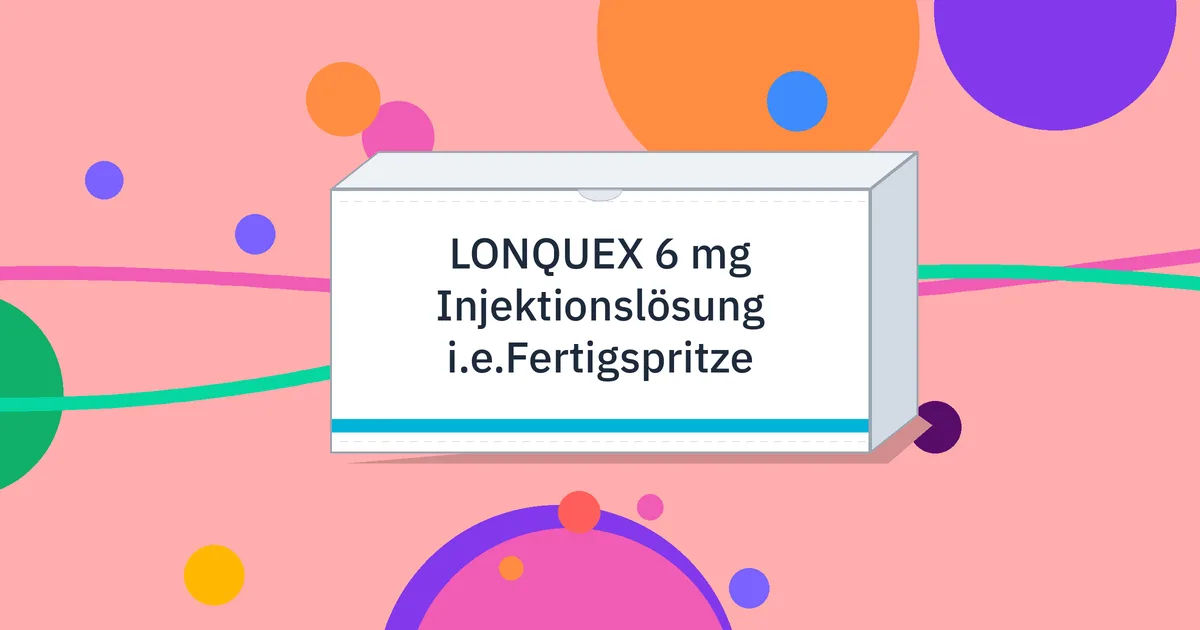 Symbolbild: Packung mit der Aufschrift LONQUEX 6 mg Injektionslösung i.e.Fertigspritze (PZN 19857335) – Verfügbarkeit und Bezug in Apotheken in Frankfurt am Main