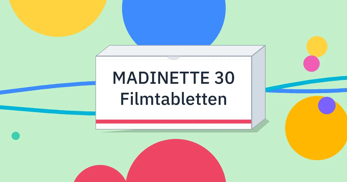 Symbolbild: Packung mit der Aufschrift MADINETTE 30 Filmtabletten (PZN 02420284) – Verfügbarkeit und Bezug in Apotheken in Frankfurt am Main