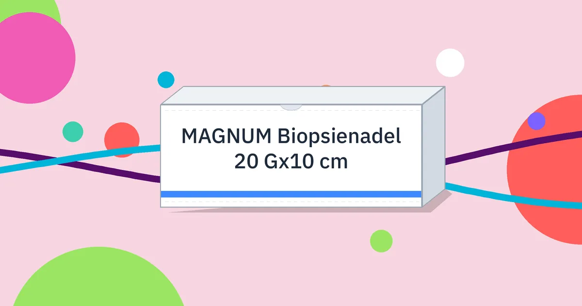 Symbolbild: Packung mit der Aufschrift MAGNUM Biopsienadel 20 Gx10 cm (PZN 03405938) – Verfügbarkeit und Bezug in Apotheken in Frankfurt am Main