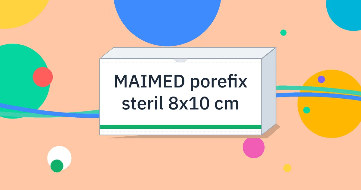 Symbolbild: Packung mit der Aufschrift MAIMED porefix steril 8x10 cm (PZN 07795652) – Verfügbarkeit und Bezug in Apotheken in Frankfurt am Main