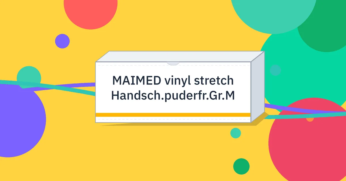 Symbolbild: Packung mit der Aufschrift MAIMED vinyl stretch Handsch.puderfr.Gr.M (PZN 09089289) – Verfügbarkeit und Bezug in Apotheken in Frankfurt am Main