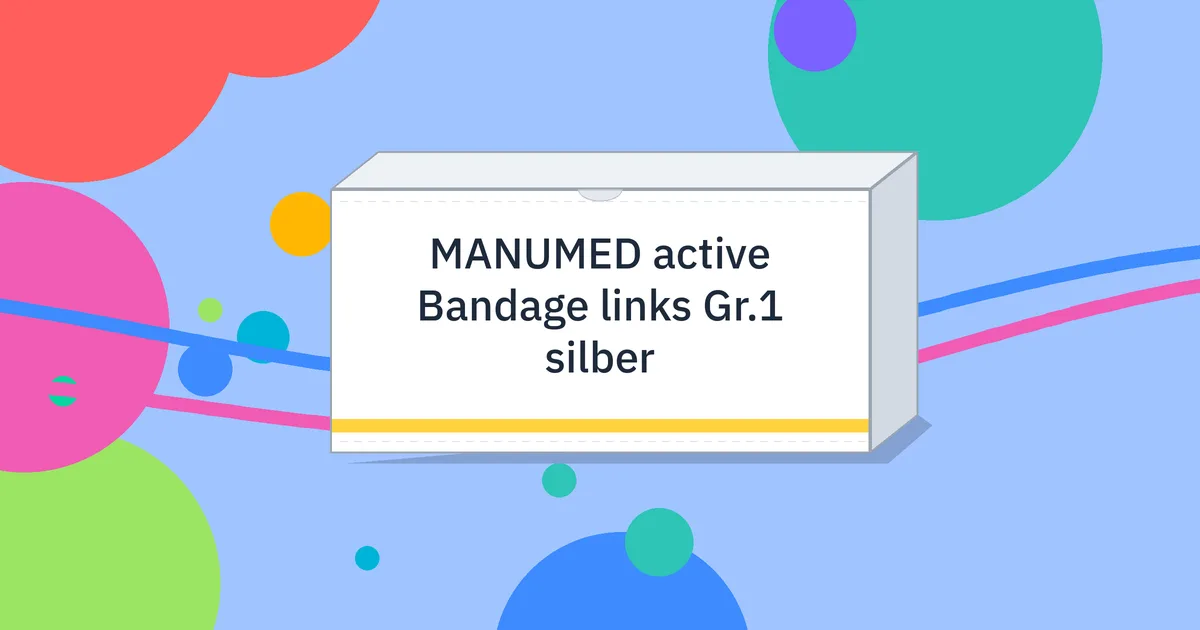 Symbolbild: Packung mit der Aufschrift MANUMED active Bandage links Gr.1 silber (PZN 06055692) – Verfügbarkeit und Bezug in Apotheken in Frankfurt am Main