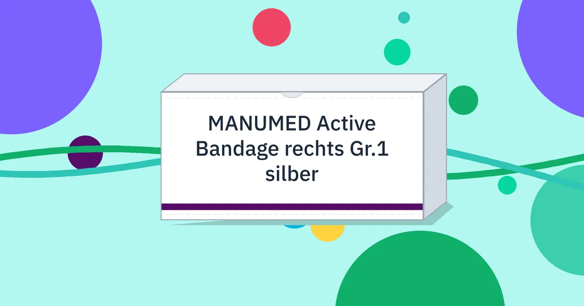 Symbolbild: Packung mit der Aufschrift MANUMED Active Bandage rechts Gr.1 silber (PZN 15315399) – Verfügbarkeit und Bezug in Apotheken in Frankfurt am Main