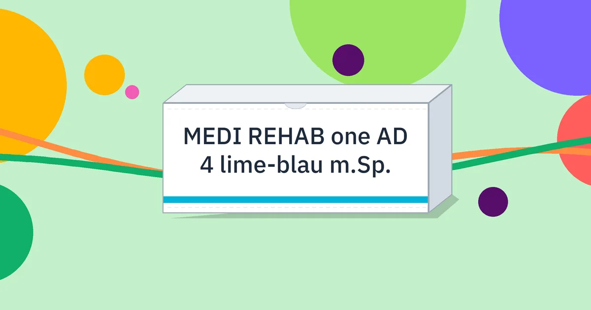 Symbolbild: Packung mit der Aufschrift MEDI REHAB one AD 4 lime-blau m.Sp. (PZN 16753405) – Verfügbarkeit und Bezug in Apotheken in Frankfurt am Main