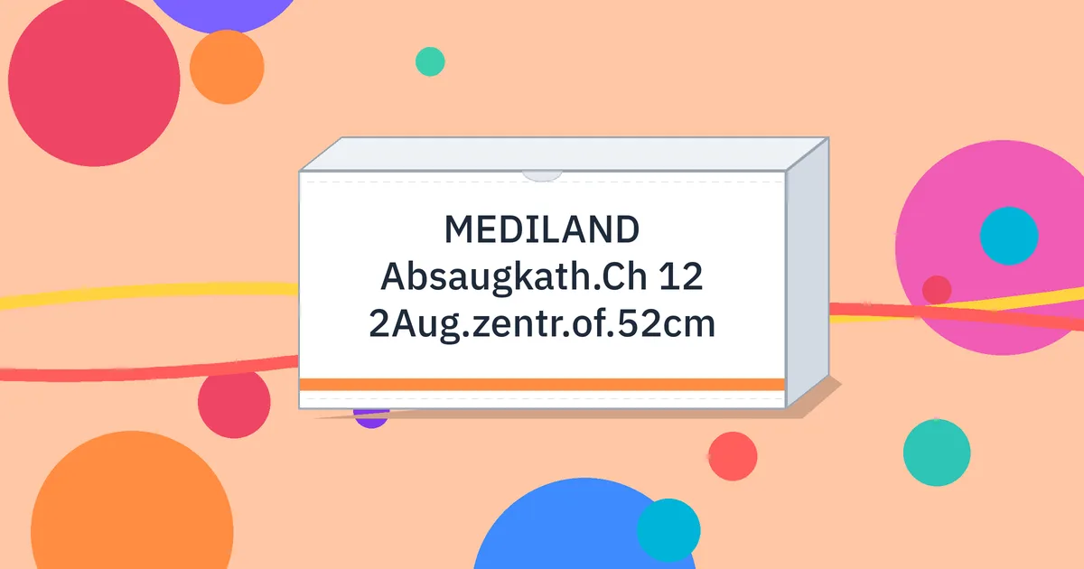Symbolbild: Packung mit der Aufschrift MEDILAND Absaugkath.Ch 12 2Aug.zentr.of.52cm (PZN 01156773) – Verfügbarkeit und Bezug in Apotheken in Frankfurt am Main