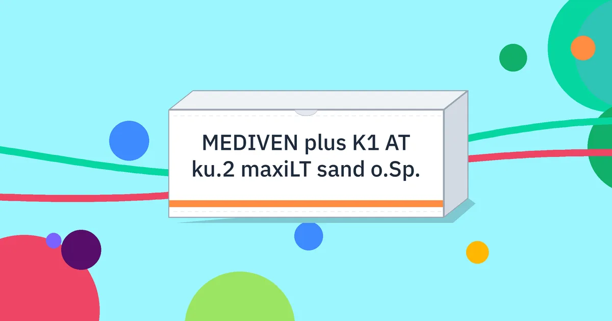 Symbolbild: Packung mit der Aufschrift MEDIVEN plus K1 AT ku.2 maxiLT sand o.Sp. (PZN 18942694) – Verfügbarkeit und Bezug in Apotheken in Frankfurt am Main