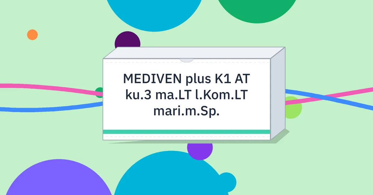 Symbolbild: Packung mit der Aufschrift MEDIVEN plus K1 AT ku.3 ma.LT l.Kom.LT mari.m.Sp. (PZN 15071299) – Verfügbarkeit und Bezug in Apotheken in Frankfurt am Main
