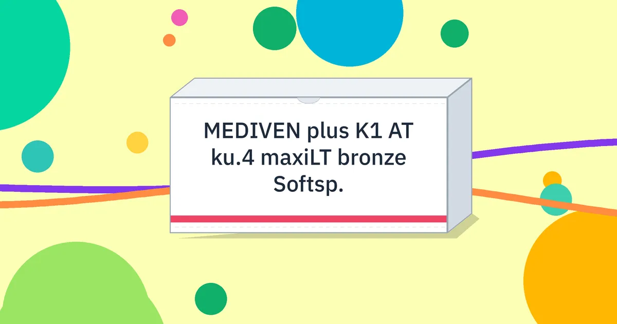 Symbolbild: Packung mit der Aufschrift MEDIVEN plus K1 AT ku.4 maxiLT bronze Softsp. (PZN 15069836) – Verfügbarkeit und Bezug in Apotheken in Frankfurt am Main