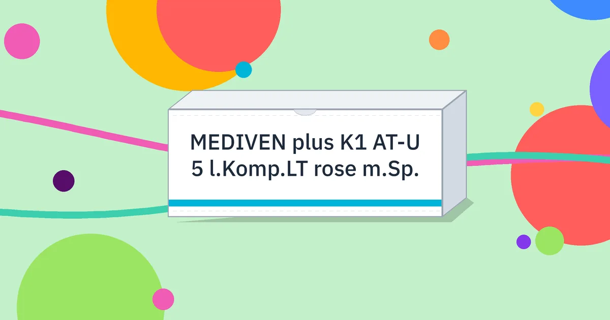 Symbolbild: Packung mit der Aufschrift MEDIVEN plus K1 AT-U 5 l.Komp.LT rose m.Sp. (PZN 15033264) – Verfügbarkeit und Bezug in Apotheken in Frankfurt am Main