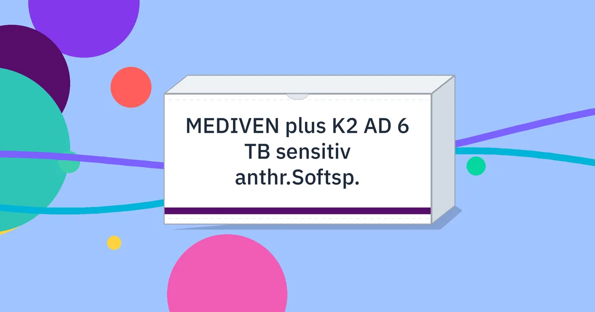 Symbolbild: Packung mit der Aufschrift MEDIVEN plus K2 AD 6 TB sensitiv anthr.Softsp. (PZN 15104691) – Verfügbarkeit und Bezug in Apotheken in Frankfurt am Main