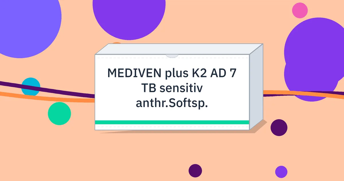 Symbolbild: Packung mit der Aufschrift MEDIVEN plus K2 AD 7 TB sensitiv anthr.Softsp. (PZN 15104716) – Verfügbarkeit und Bezug in Apotheken in Frankfurt am Main