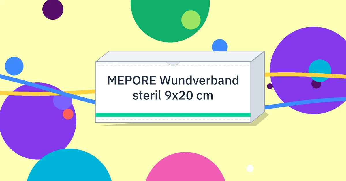 Symbolbild: Packung mit der Aufschrift MEPORE Wundverband steril 9x20 cm (PZN 03137403) – Verfügbarkeit und Bezug in Apotheken in Frankfurt am Main