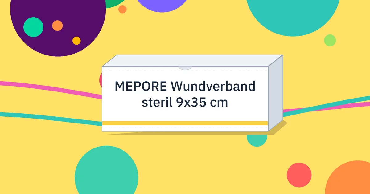 Symbolbild: Packung mit der Aufschrift MEPORE Wundverband steril 9x35 cm (PZN 11148390) – Verfügbarkeit und Bezug in Apotheken in Frankfurt am Main
