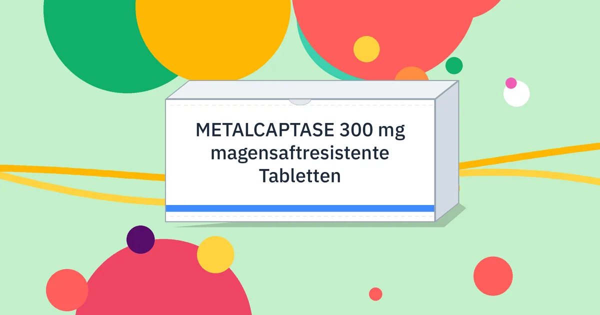 Symbolbild: Packung mit der Aufschrift METALCAPTASE 300 mg magensaftresistente Tabletten (PZN 06057202) – Verfügbarkeit und Bezug in Apotheken in Frankfurt am Main