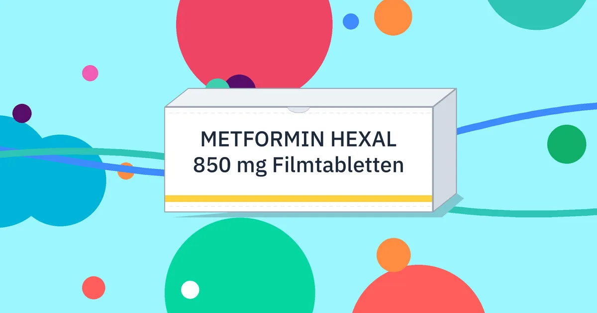 Symbolbild: Packung mit der Aufschrift METFORMIN HEXAL 850 mg Filmtabletten (PZN 02386512) – Verfügbarkeit und Bezug in Apotheken in Frankfurt am Main