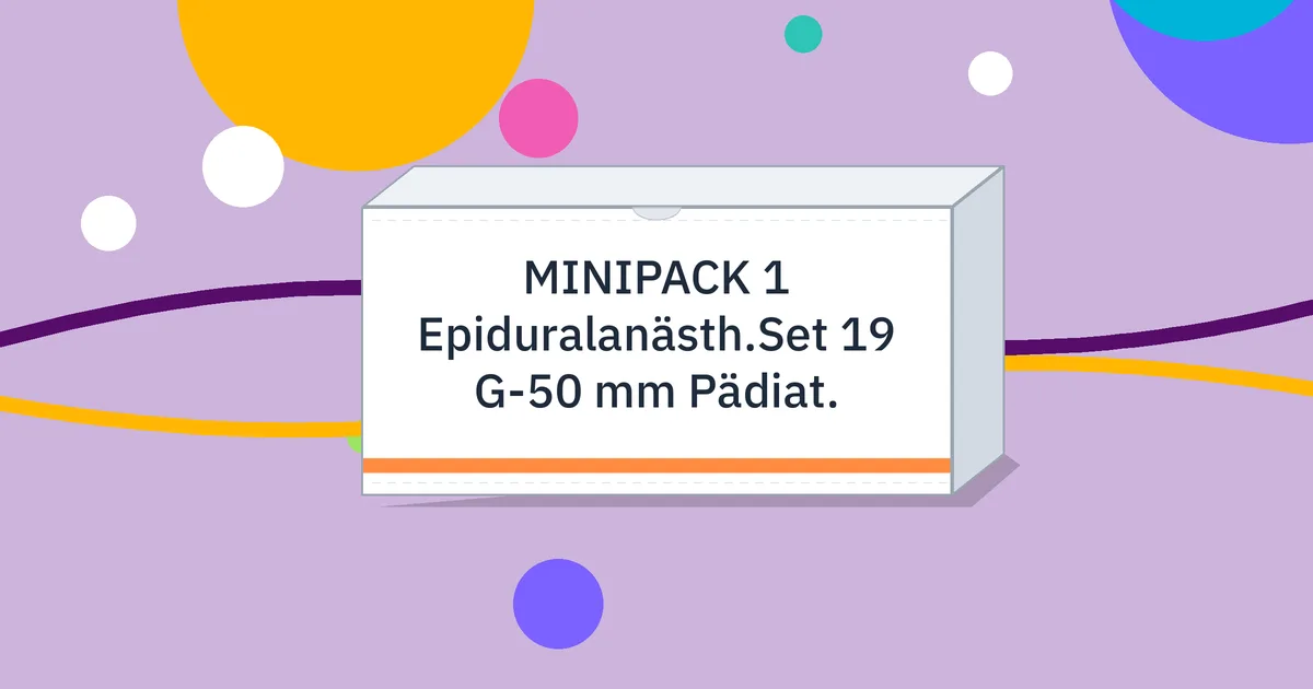 Symbolbild: Packung mit der Aufschrift MINIPACK 1 Epiduralanästh.Set 19 G-50 mm Pädiat. (PZN 09215788) – Verfügbarkeit und Bezug in Apotheken in Frankfurt am Main