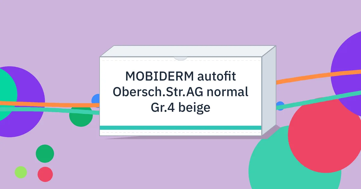 Symbolbild: Packung mit der Aufschrift MOBIDERM autofit Obersch.Str.AG normal Gr.4 beige (PZN 19742247) – Verfügbarkeit und Bezug in Apotheken in Frankfurt am Main