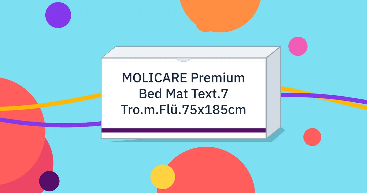 Symbolbild: Packung mit der Aufschrift MOLICARE Premium Bed Mat Text.7 Tro.m.Flü.75x185cm (PZN 16243437) – Verfügbarkeit und Bezug in Apotheken in Frankfurt am Main