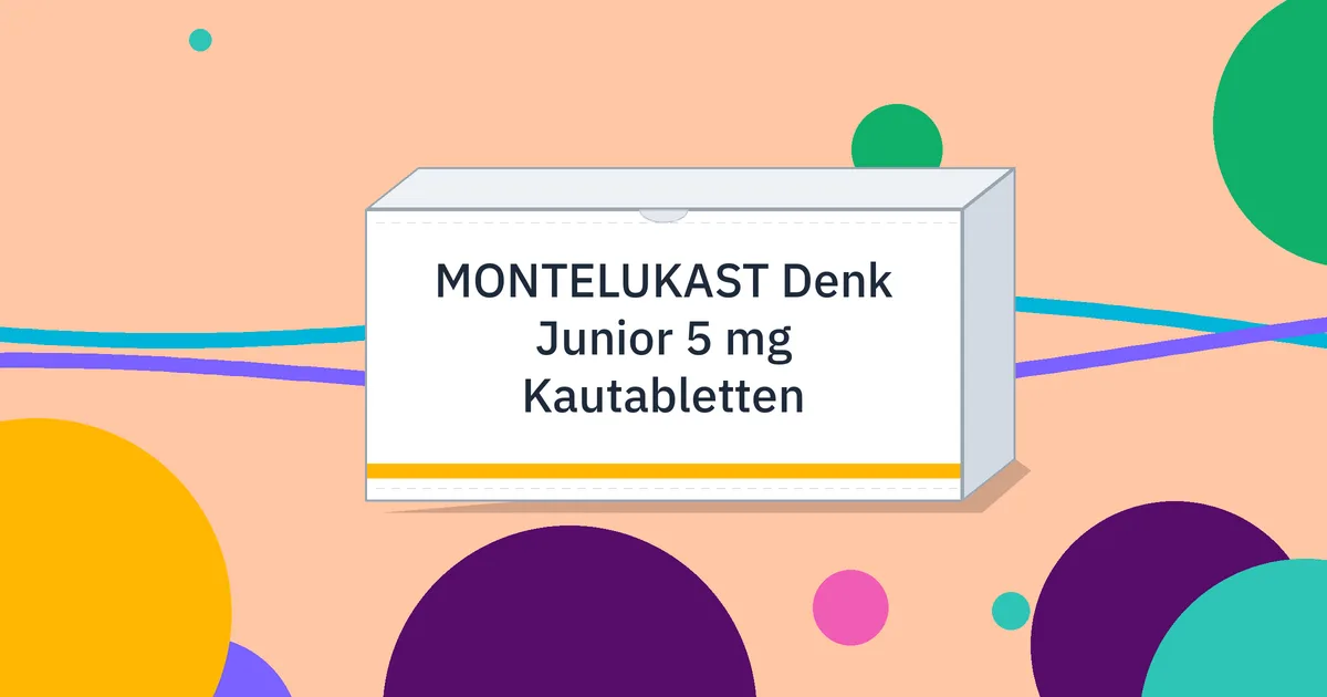 Symbolbild: Packung mit der Aufschrift MONTELUKAST Denk Junior 5 mg Kautabletten (PZN 10824908) – Verfügbarkeit und Bezug in Apotheken in Frankfurt am Main