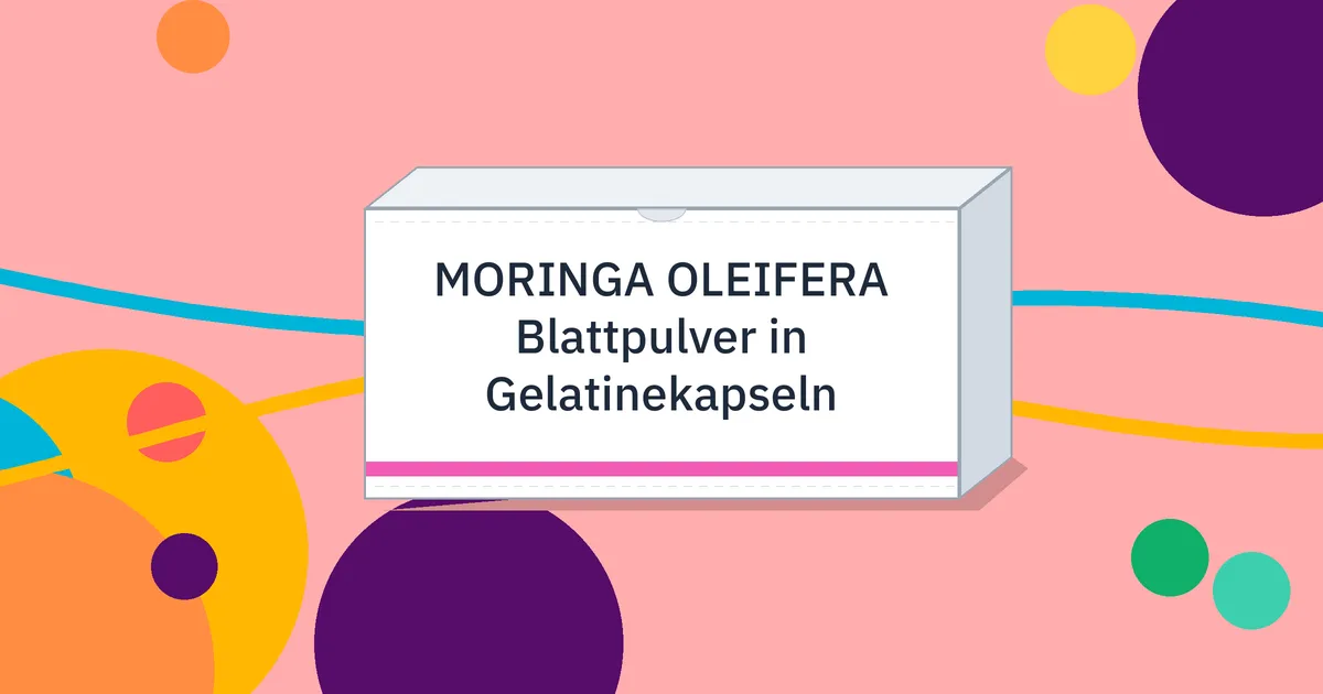 Symbolbild: Packung mit der Aufschrift MORINGA OLEIFERA Blattpulver in Gelatinekapseln (PZN 11099881) – Verfügbarkeit und Bezug in Apotheken in Frankfurt am Main