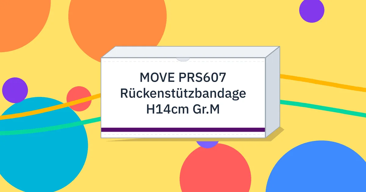 Symbolbild: Packung mit der Aufschrift MOVE PRS607 Rückenstützbandage H14cm Gr.M (PZN 19133407) – Verfügbarkeit und Bezug in Apotheken in Frankfurt am Main