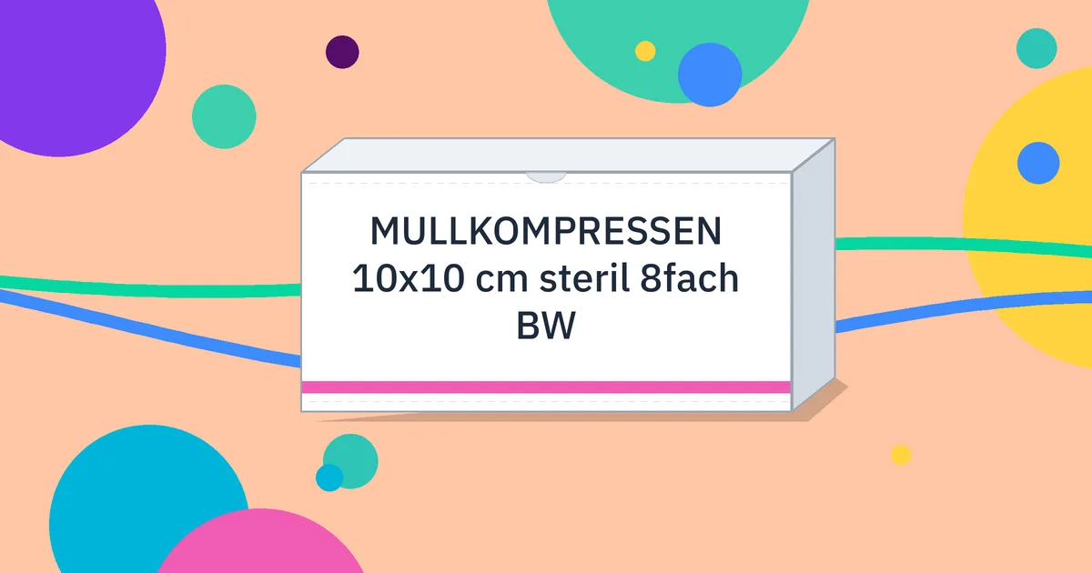 Symbolbild: Packung mit der Aufschrift MULLKOMPRESSEN 10x10 cm steril 8fach BW (PZN 07453609) – Verfügbarkeit und Bezug in Apotheken in Frankfurt am Main