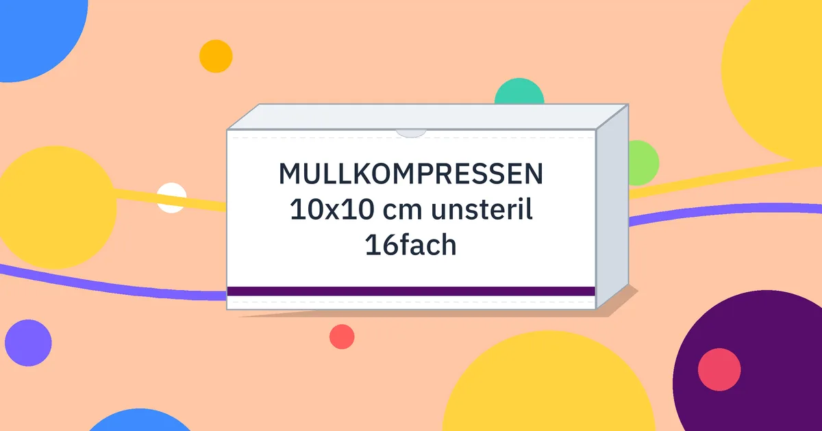 Symbolbild: Packung mit der Aufschrift MULLKOMPRESSEN 10x10 cm unsteril 16fach (PZN 04852817) – Verfügbarkeit und Bezug in Apotheken in Frankfurt am Main
