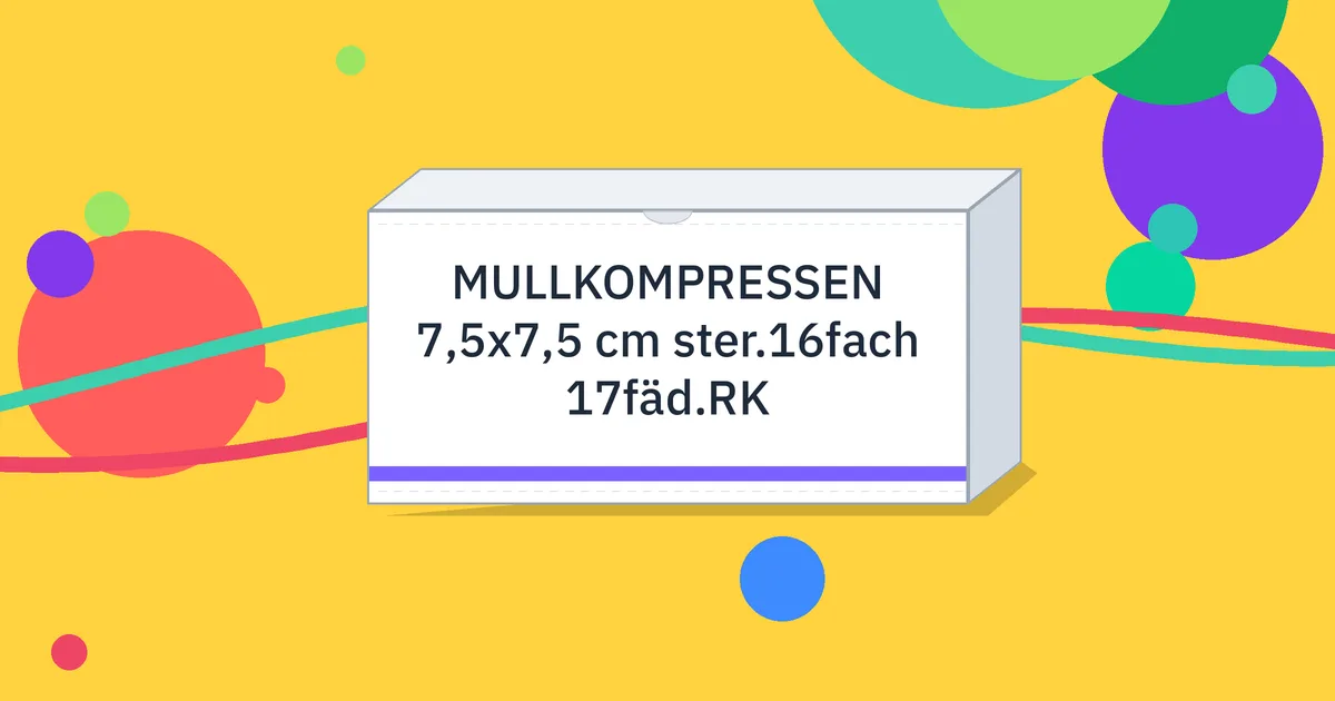 Symbolbild: Packung mit der Aufschrift MULLKOMPRESSEN 7,5x7,5 cm ster.16fach 17fäd.RK (PZN 06930881) – Verfügbarkeit und Bezug in Apotheken in Frankfurt am Main