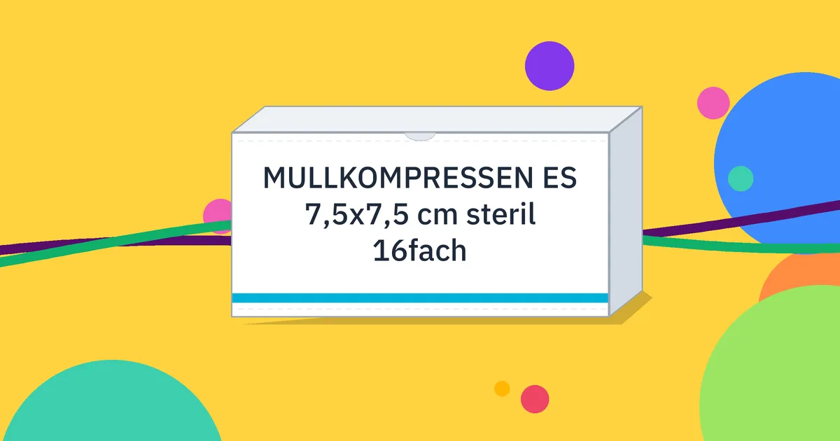 Symbolbild: Packung mit der Aufschrift MULLKOMPRESSEN ES 7,5x7,5 cm steril 16fach (PZN 14267095) – Verfügbarkeit und Bezug in Apotheken in Frankfurt am Main