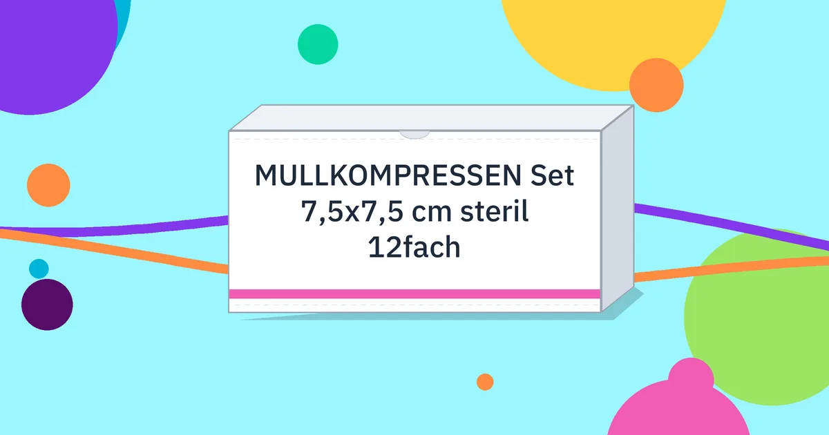 Symbolbild: Packung mit der Aufschrift MULLKOMPRESSEN Set 7,5x7,5 cm steril 12fach (PZN 09474461) – Verfügbarkeit und Bezug in Apotheken in Frankfurt am Main