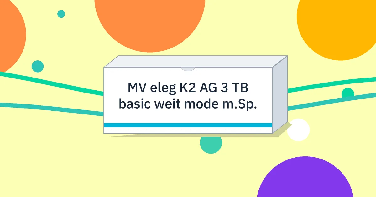 Symbolbild: Packung mit der Aufschrift MV eleg K2 AG 3 TB basic weit mode m.Sp. (PZN 09866801) – Verfügbarkeit und Bezug in Apotheken in Frankfurt am Main