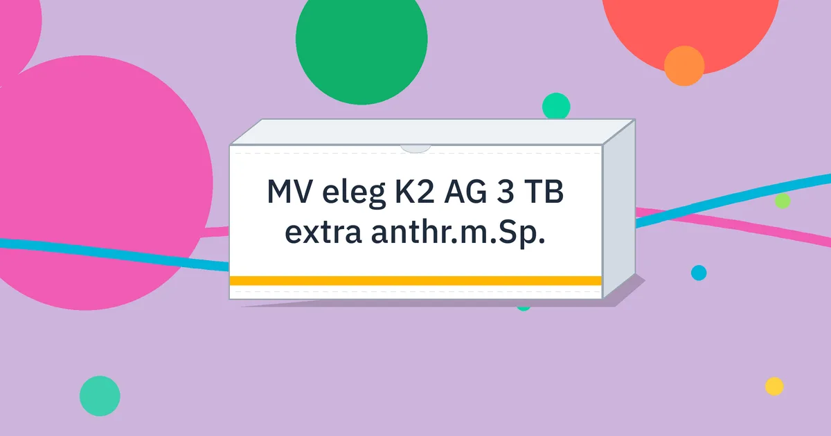 Symbolbild: Packung mit der Aufschrift MV eleg K2 AG 3 TB extra anthr.m.Sp. (PZN 09876053) – Verfügbarkeit und Bezug in Apotheken in Frankfurt am Main