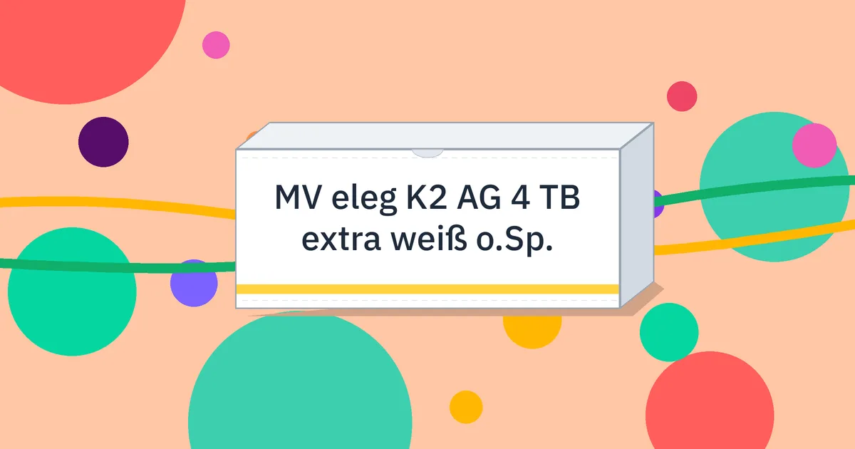 Symbolbild: Packung mit der Aufschrift MV eleg K2 AG 4 TB extra weiß o.Sp. (PZN 09877236) – Verfügbarkeit und Bezug in Apotheken in Frankfurt am Main