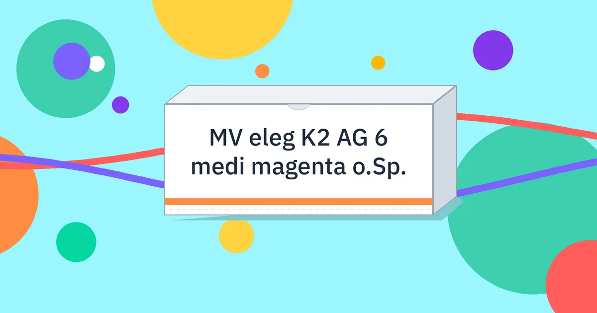 Symbolbild: Packung mit der Aufschrift MV eleg K2 AG 6 medi magenta o.Sp. (PZN 15283050) – Verfügbarkeit und Bezug in Apotheken in Frankfurt am Main