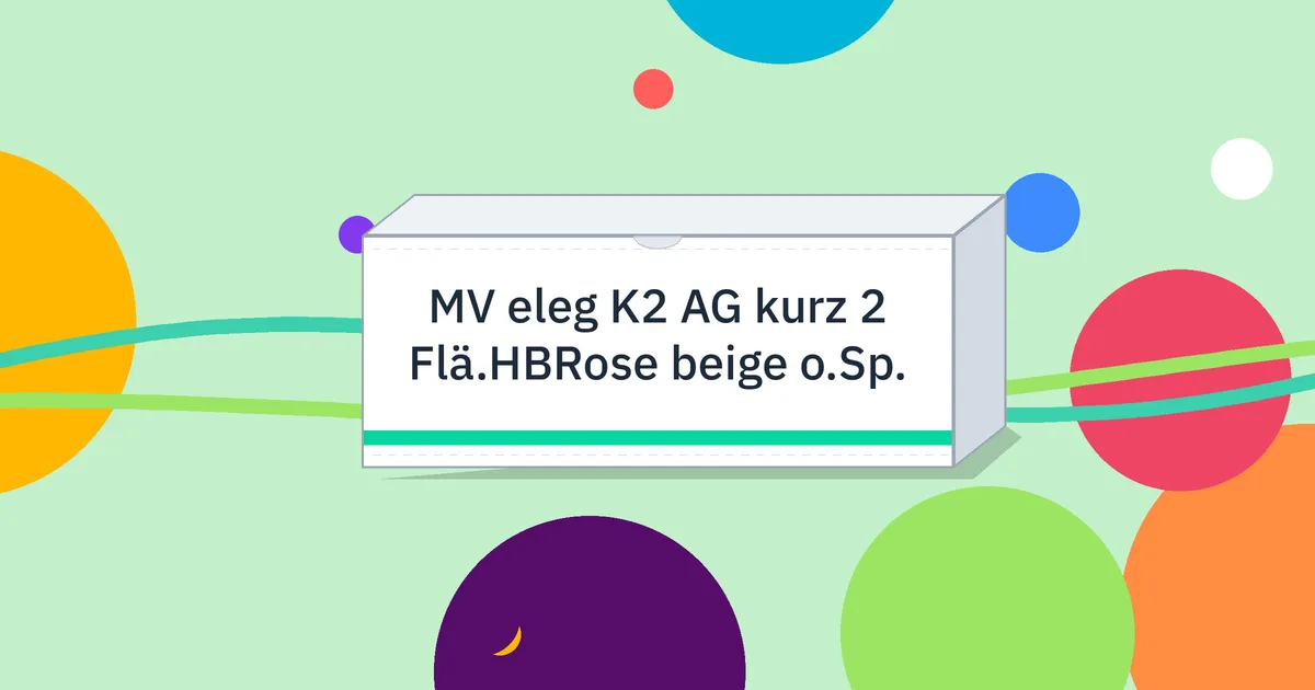 Symbolbild: Packung mit der Aufschrift MV eleg K2 AG kurz 2 Flä.HBRose beige o.Sp. (PZN 15704505) – Verfügbarkeit und Bezug in Apotheken in Frankfurt am Main