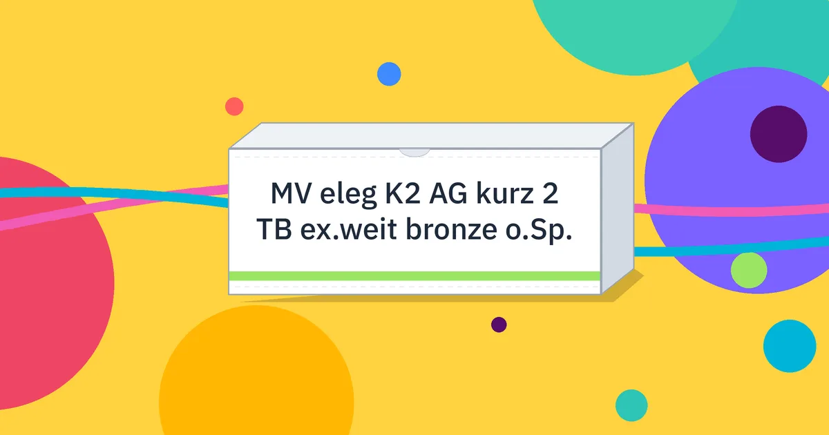 Symbolbild: Packung mit der Aufschrift MV eleg K2 AG kurz 2 TB ex.weit bronze o.Sp. (PZN 14716937) – Verfügbarkeit und Bezug in Apotheken in Frankfurt am Main