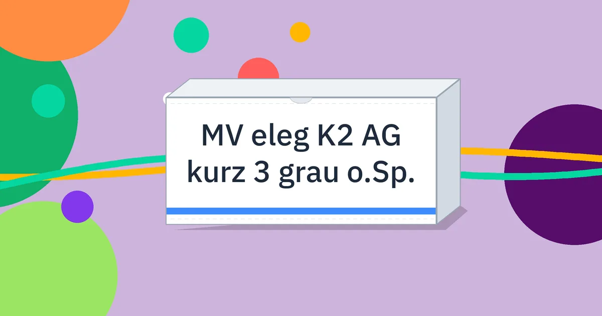 Symbolbild: Packung mit der Aufschrift MV eleg K2 AG kurz 3 grau o.Sp. (PZN 18924644) – Verfügbarkeit und Bezug in Apotheken in Frankfurt am Main