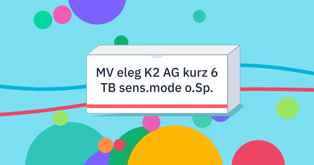 Symbolbild: Packung mit der Aufschrift MV eleg K2 AG kurz 6 TB sens.mode o.Sp. (PZN 09863228) – Verfügbarkeit und Bezug in Apotheken in Frankfurt am Main