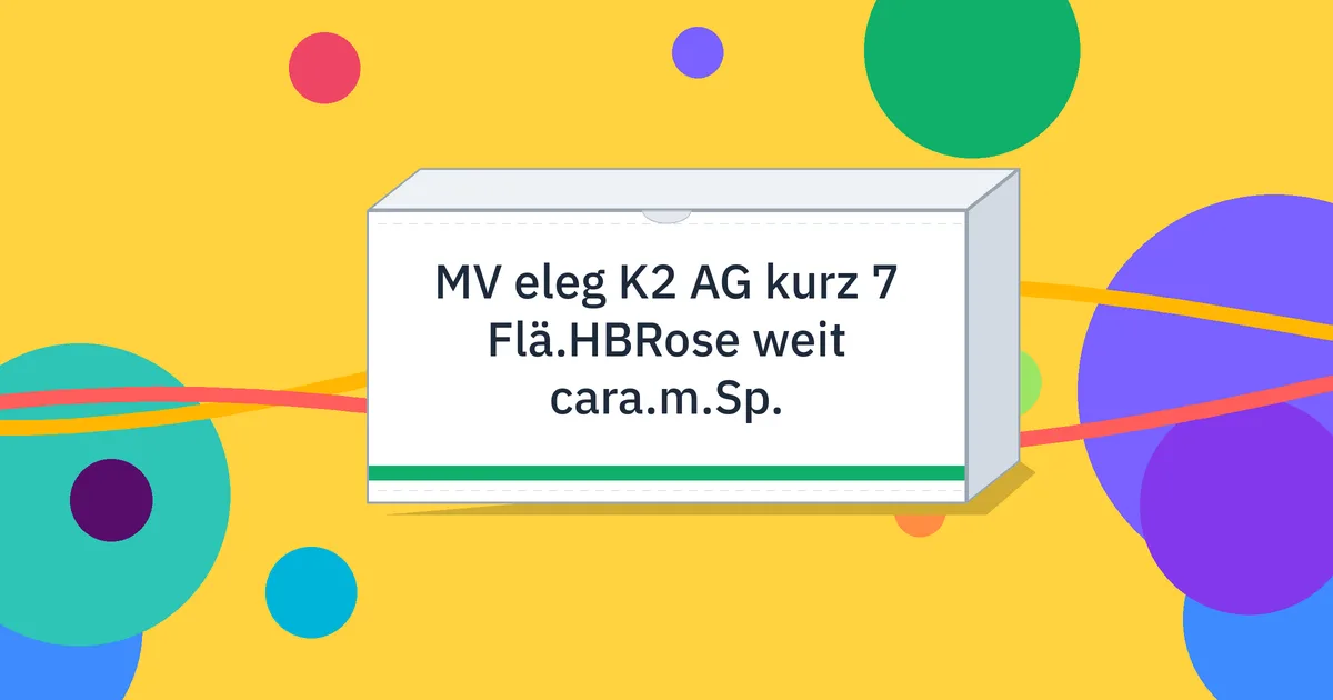 Symbolbild: Packung mit der Aufschrift MV eleg K2 AG kurz 7 Flä.HBRose weit cara.m.Sp. (PZN 15706740) – Verfügbarkeit und Bezug in Apotheken in Frankfurt am Main