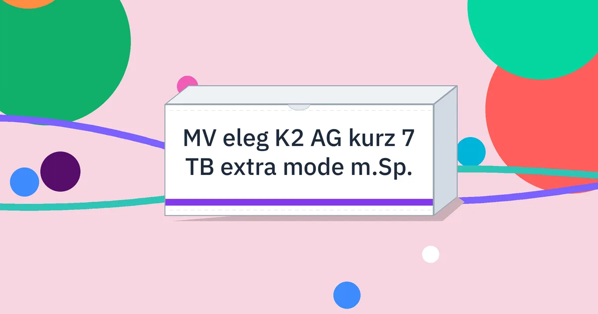 Symbolbild: Packung mit der Aufschrift MV eleg K2 AG kurz 7 TB extra mode m.Sp. (PZN 09879034) – Verfügbarkeit und Bezug in Apotheken in Frankfurt am Main