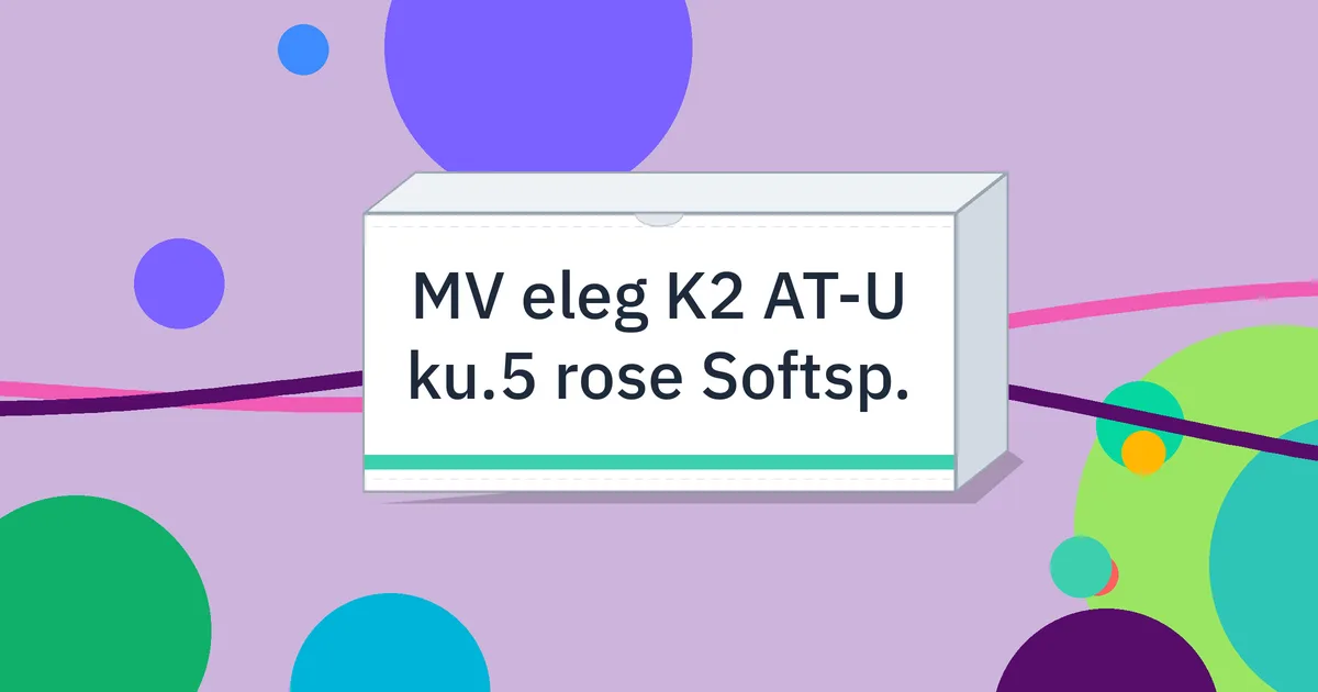 Symbolbild: Packung mit der Aufschrift MV eleg K2 AT-U ku.5 rose Softsp. (PZN 15292416) – Verfügbarkeit und Bezug in Apotheken in Frankfurt am Main