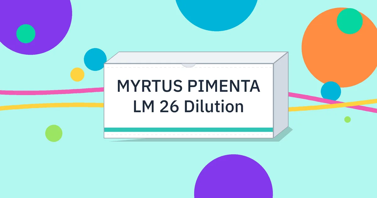 Symbolbild: Packung mit der Aufschrift MYRTUS PIMENTA LM 26 Dilution (PZN 13614620) – Verfügbarkeit und Bezug in Apotheken in Frankfurt am Main