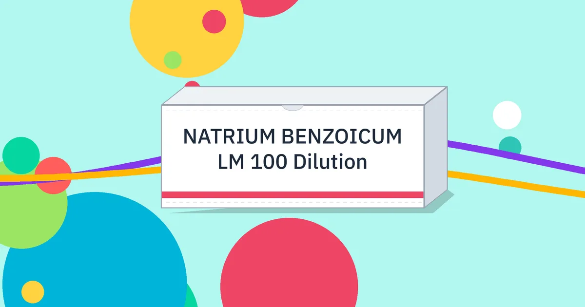 Symbolbild: Packung mit der Aufschrift NATRIUM BENZOICUM LM 100 Dilution (PZN 12960099) – Verfügbarkeit und Bezug in Apotheken in Frankfurt am Main