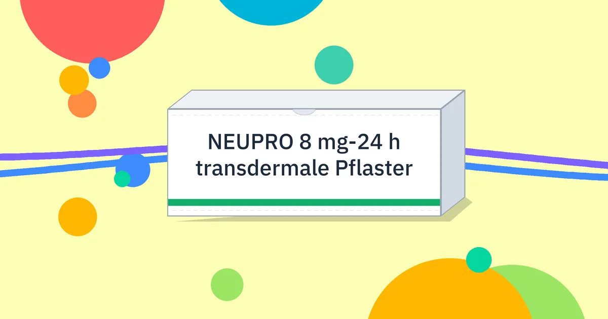 Symbolbild: Packung mit der Aufschrift NEUPRO 8 mg-24 h transdermale Pflaster (PZN 10180894) – Verfügbarkeit und Bezug in Apotheken in Frankfurt am Main