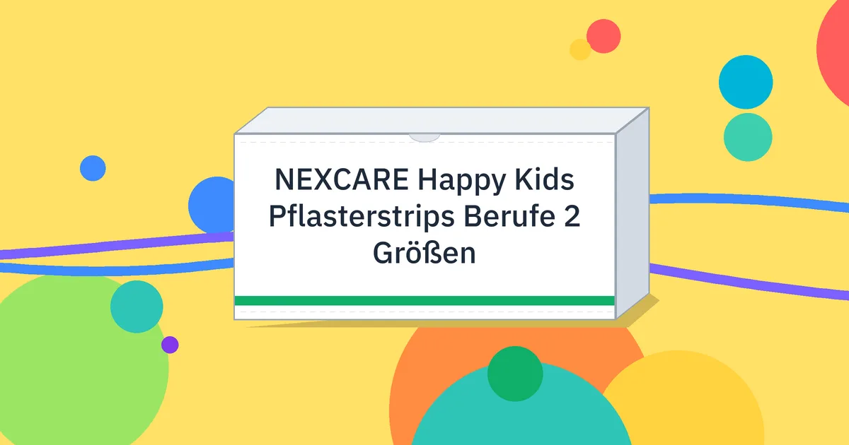 Symbolbild: Packung mit der Aufschrift NEXCARE Happy Kids Pflasterstrips Berufe 2 Größen (PZN 16319175) – Verfügbarkeit und Bezug in Apotheken in Frankfurt am Main