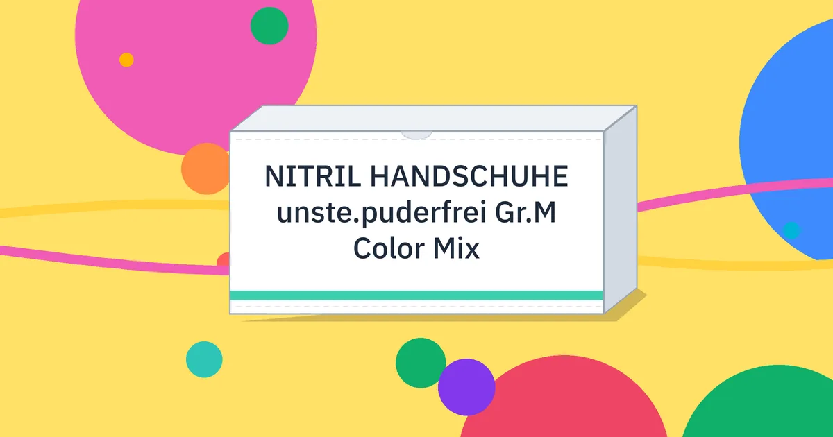 Symbolbild: Packung mit der Aufschrift NITRIL HANDSCHUHE unste.puderfrei Gr.M Color Mix (PZN 18208379) – Verfügbarkeit und Bezug in Apotheken in Frankfurt am Main
